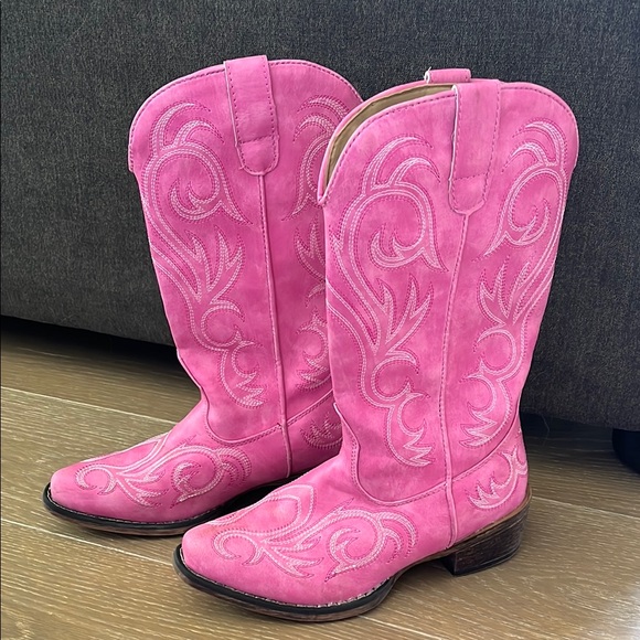 Roper | Shoes | Roper Faux Leather Pink Cowboy Boots Size 5 | Poshmark